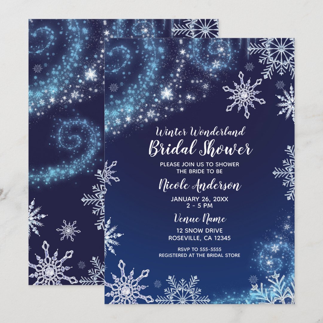 Winter Wonderland Blue & White Sparkle Snowflakes Invitation | Zazzle