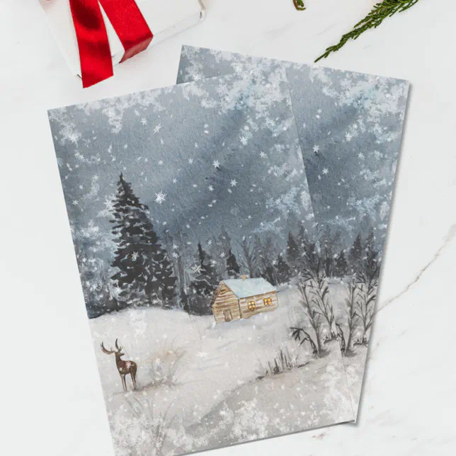 Winter Wonderland Cabin Snow Landscape Tissue Paper | Zazzle