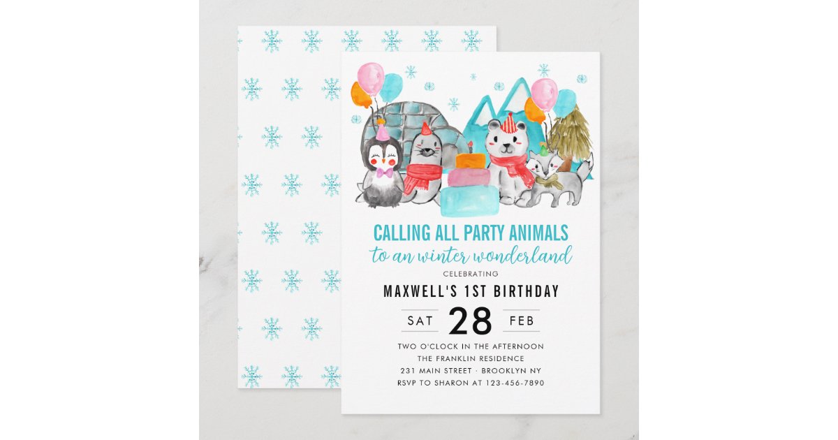 Winter Wonderland Calling Party Animals Birthday Invitation | Zazzle