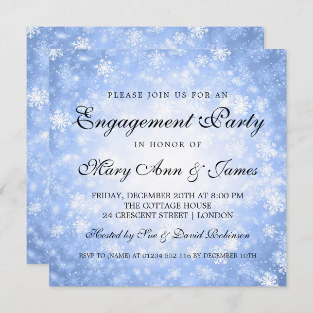 Winter Wonderland Elegant Engagement Party Blue Invitation | Zazzle