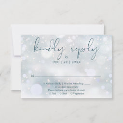 Winter Wonderland Elegant Script Snow Wedding RSVP Card | Zazzle