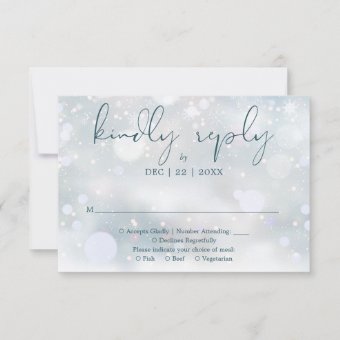 Winter Wonderland Elegant Script Snow Wedding RSVP Card | Zazzle