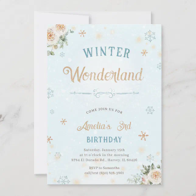 Winter Wonderland Girl Frozen Snow Birthday Party Invitation | Zazzle