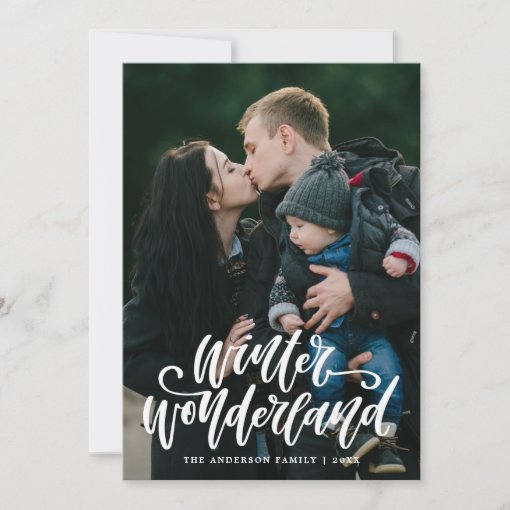 Winter Wonderland Hand-Lettered Script Photo Holiday Card | Zazzle