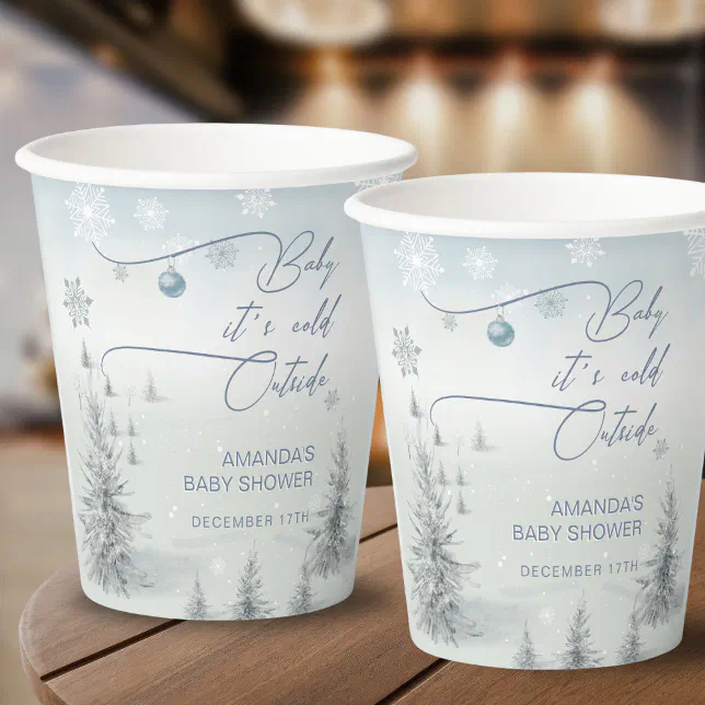 Winter Wonderland Its Cold Outside Boy Baby Shower Paper Cups | Zazzle