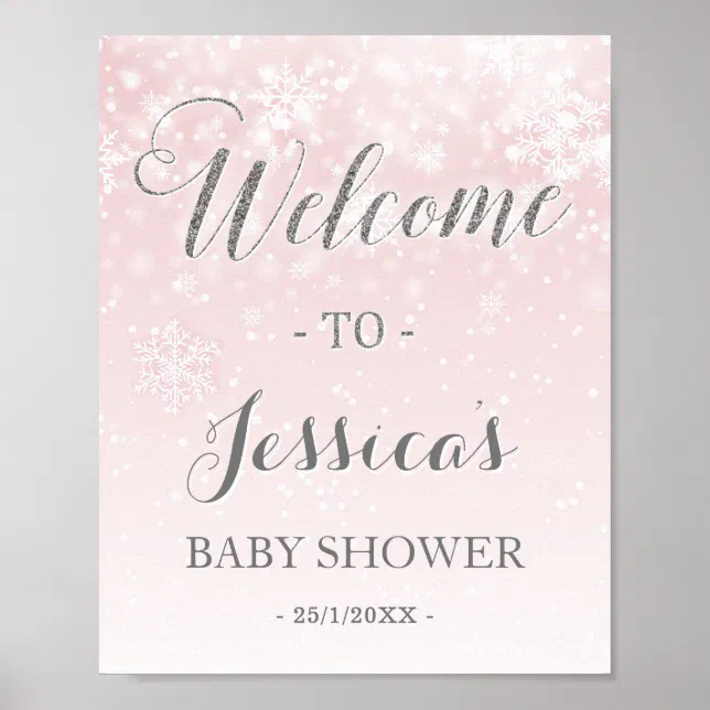 Winter Wonderland Pink Silver Glitter Welcome Sign | Zazzle