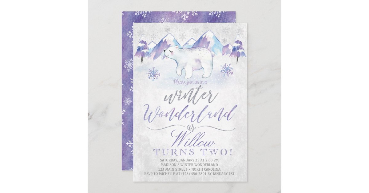 Winter Wonderland Polar Bear Birthday Invitation | Zazzle