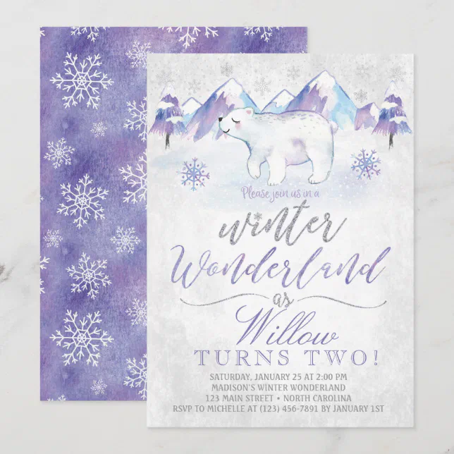 Winter Wonderland Polar Bear Birthday Invitation | Zazzle