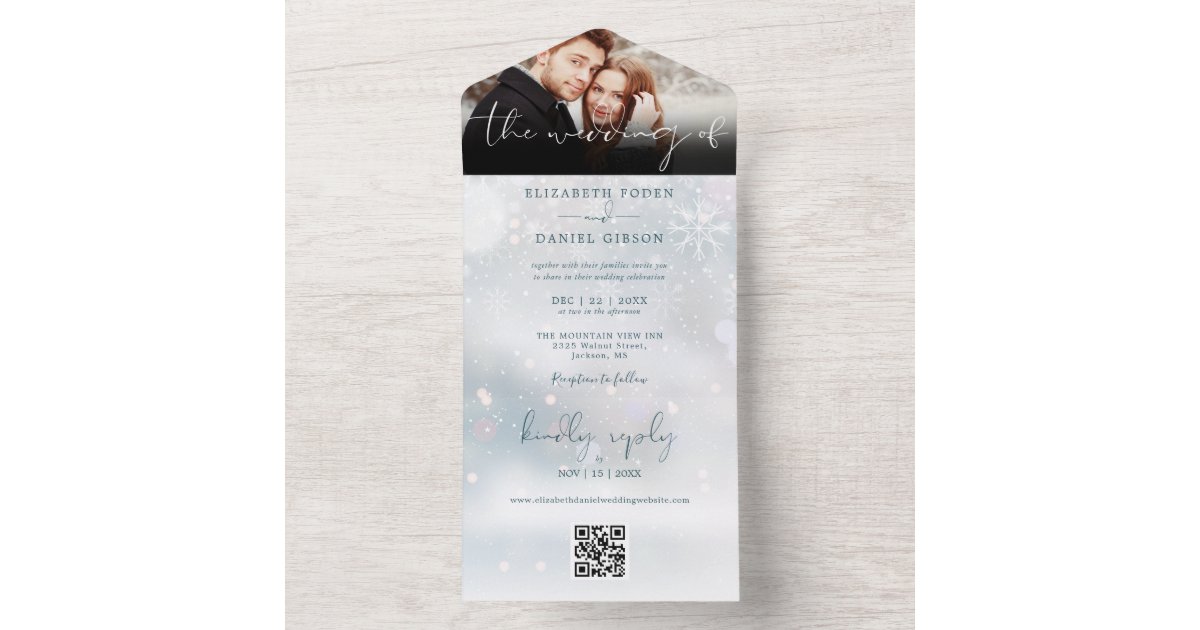 Winter Wonderland QR Code Snow Wedding Photo All In One Invitation | Zazzle