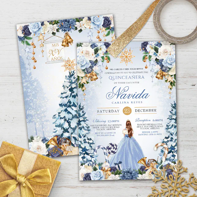 Winter Wonderland Quinceañera Light Blue Snow Invitation | Zazzle