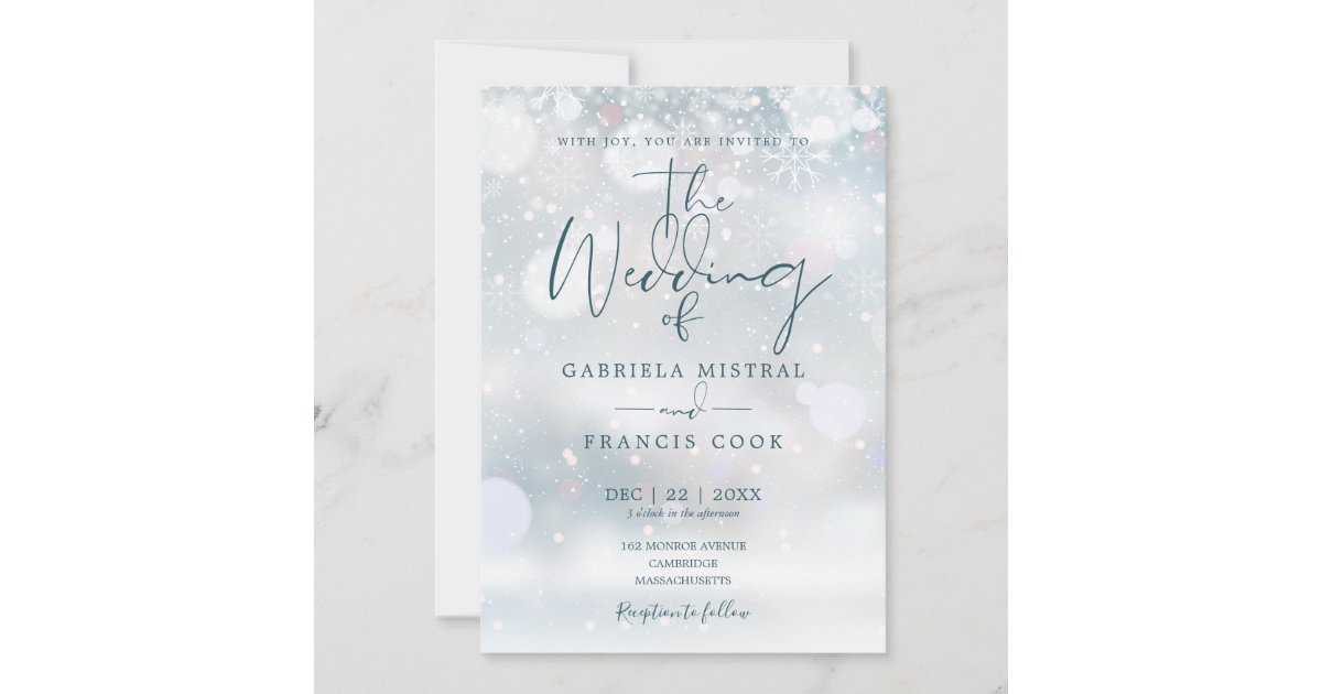 Winter Wonderland Script Snow Photo Wedding Invitation | Zazzle