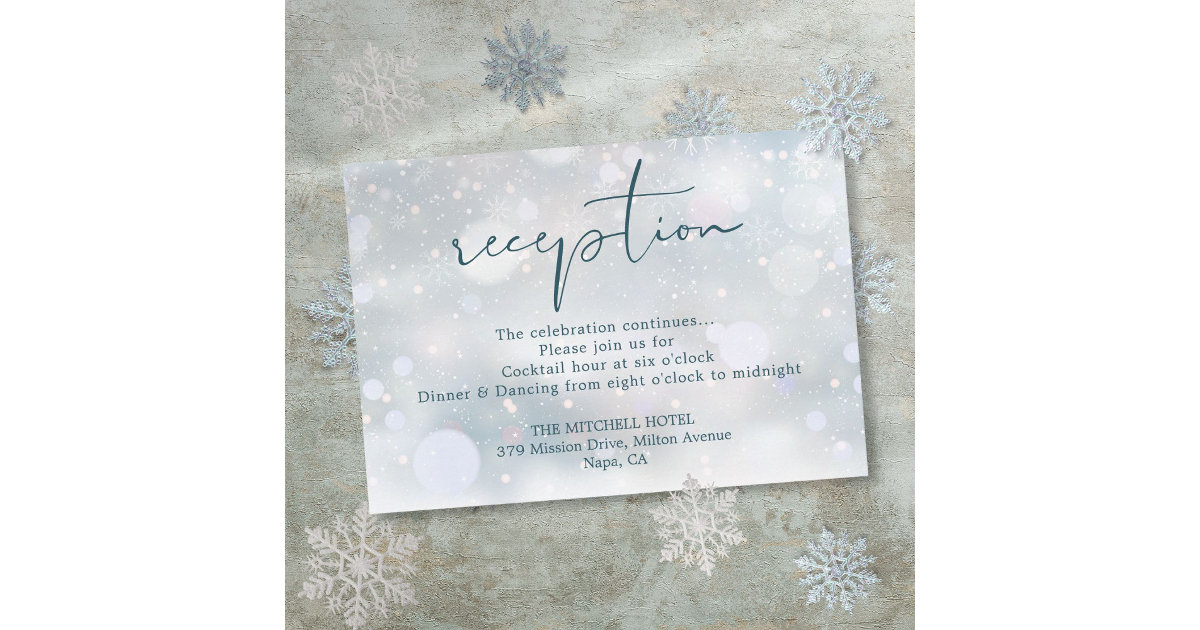Winter Wonderland Script Snow Wedding Reception Enclosure Card | Zazzle