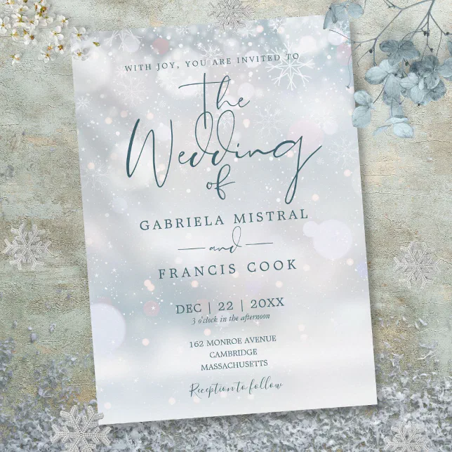 Winter Wonderland Script Snowflakes Wedding Invitation | Zazzle