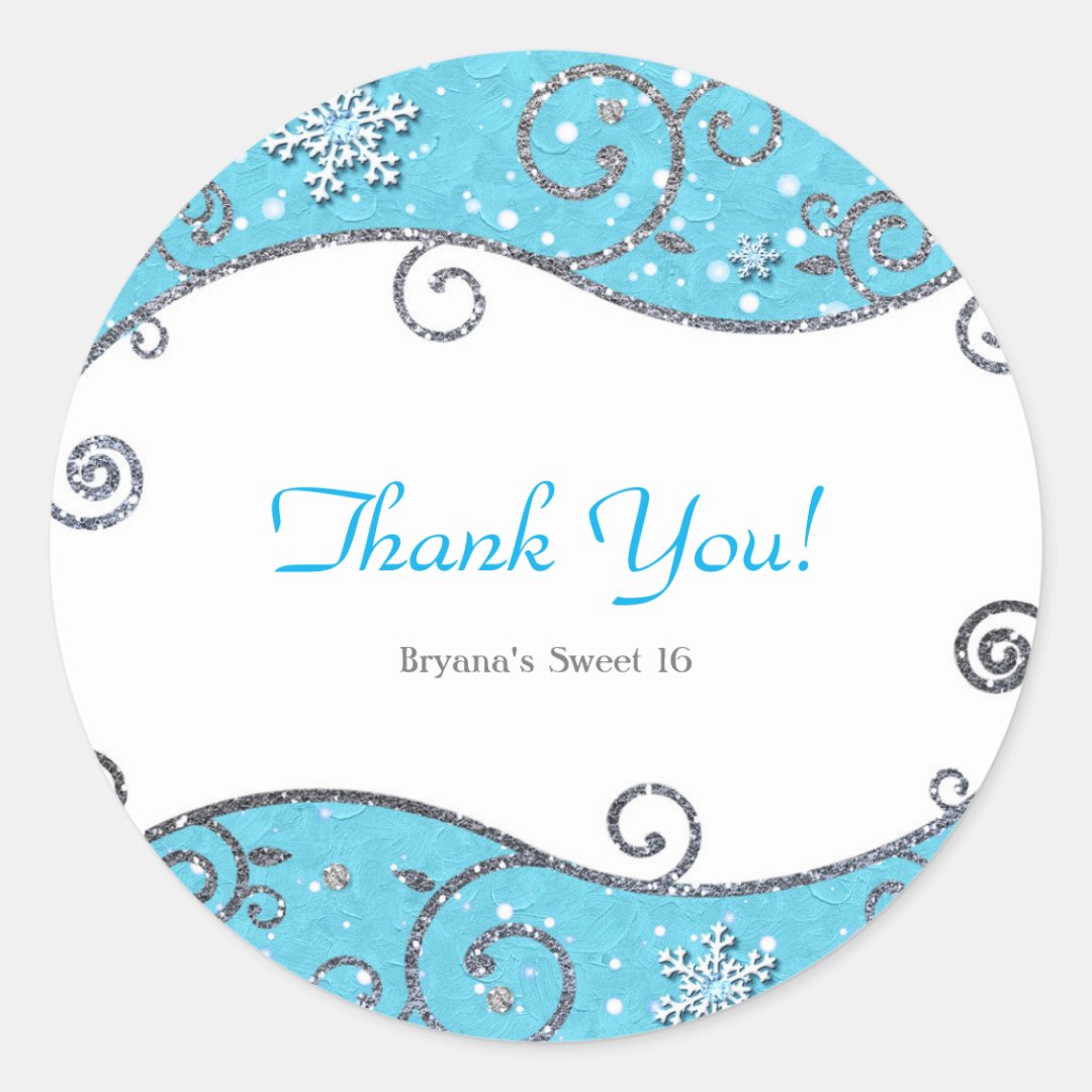 Winter Wonderland Silver Swirls Bright Blue Classic Round Sticker | Zazzle