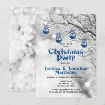 Winter Wonderland Snow Christmas Party Blue White Invitation | Zazzle