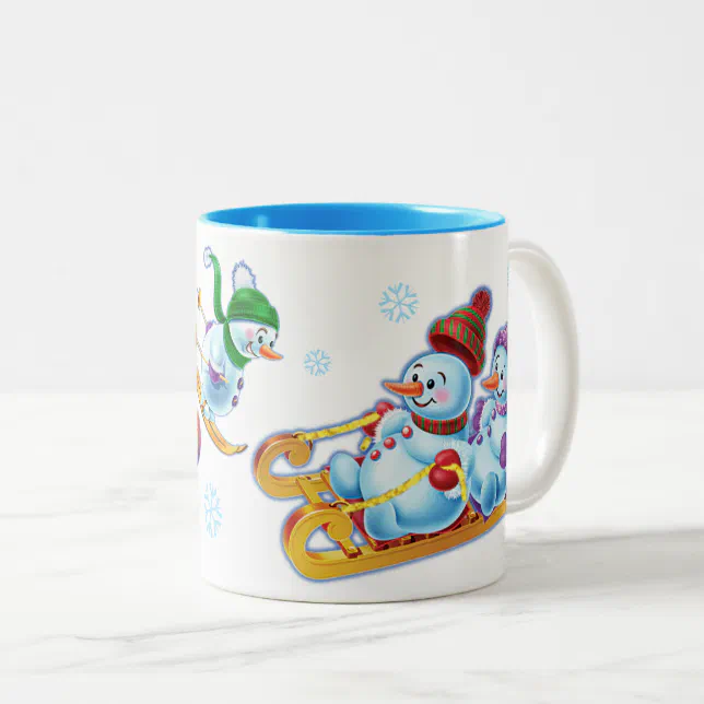 Winter Wonderland snow people mug custom name | Zazzle