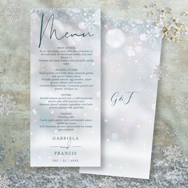 Winter Wonderland Snow Wedding Dinner Menu | Zazzle