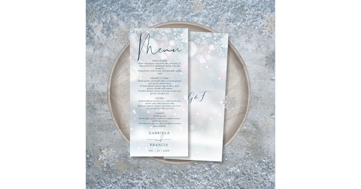 Winter Wonderland Snow Wedding Dinner Menu | Zazzle