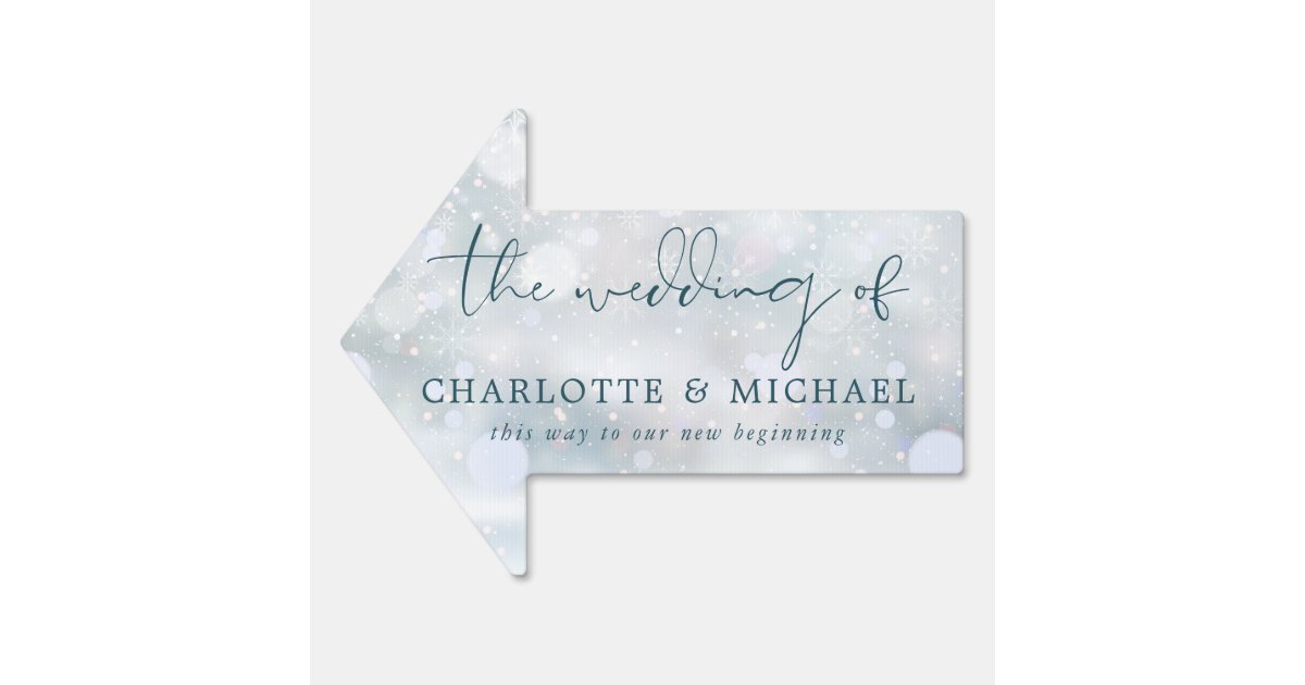 Winter Wonderland Snow Wedding This Way Arrow Sign | Zazzle