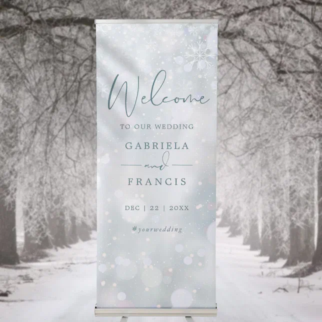 Winter Wonderland Snow Wedding Welcome Retractable Banner | Zazzle