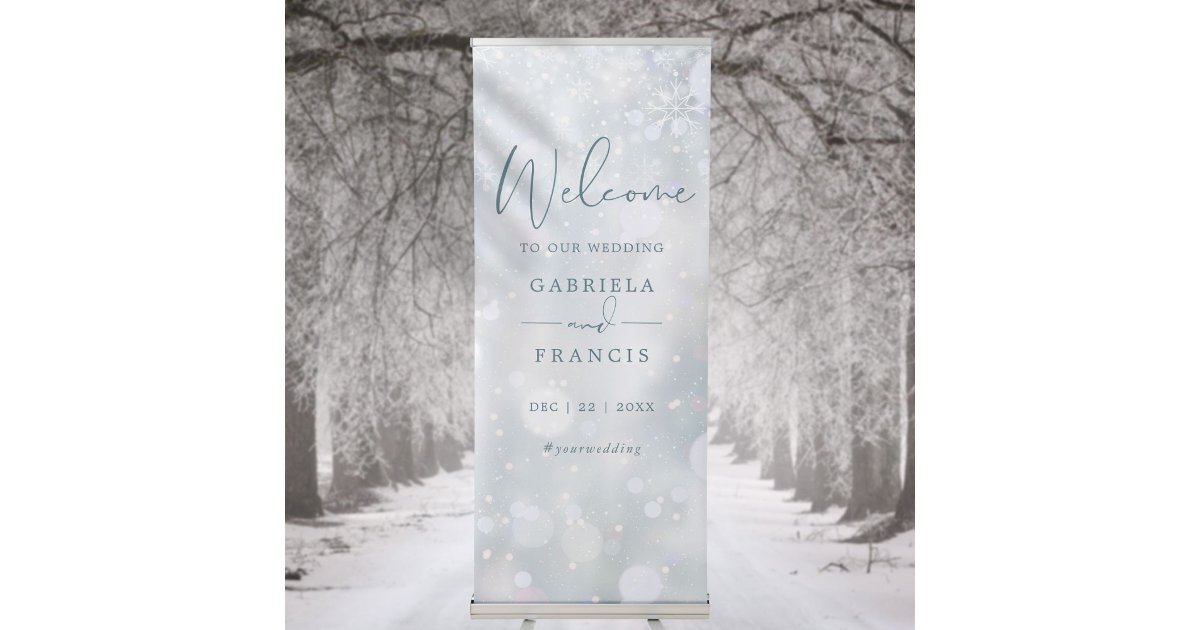 Winter Wonderland Snow Wedding Welcome Retractable Banner | Zazzle