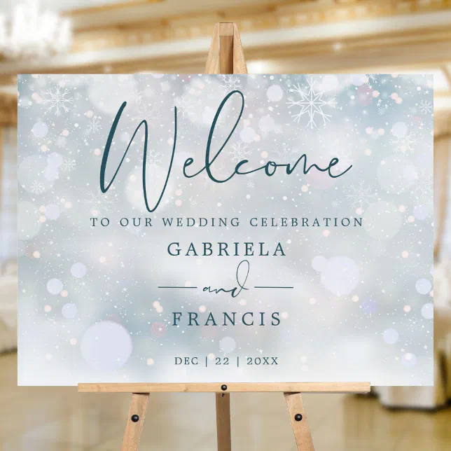 Winter Wonderland Snow Wedding Welcome Sign | Zazzle