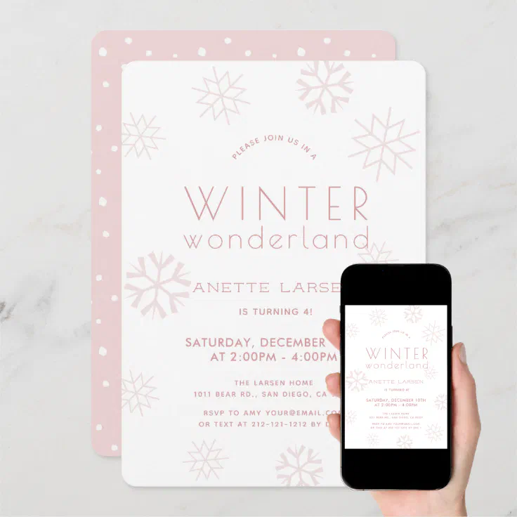 Winter Wonderland Snowflake Girl Pink Birthday Invitation | Zazzle