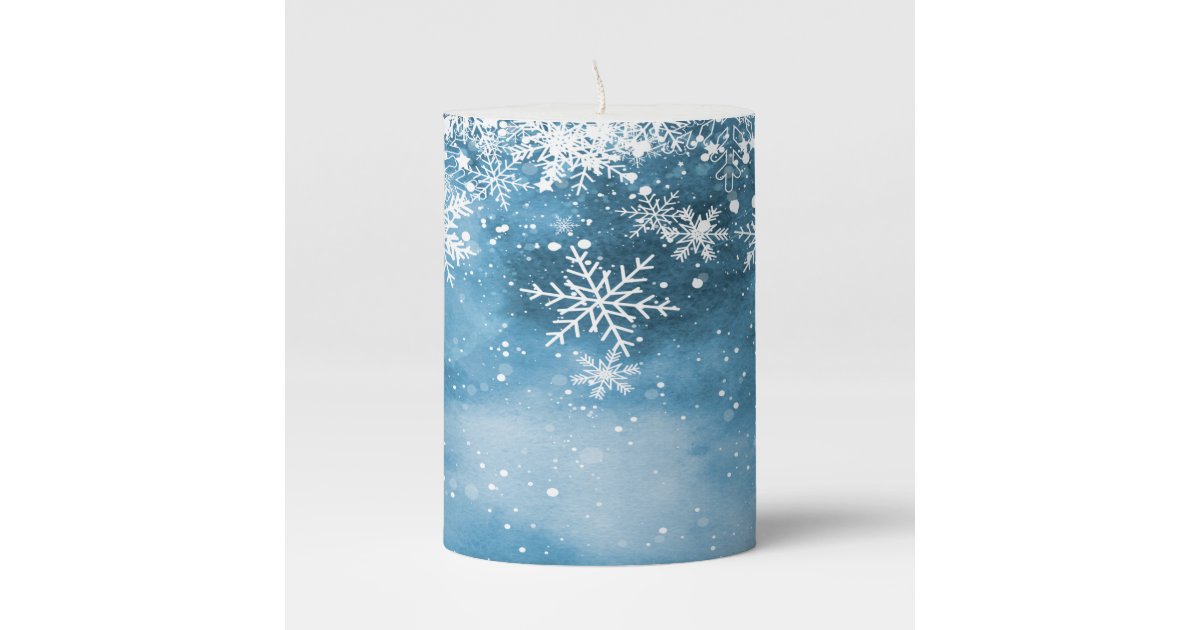 Winter Wonderland,Snowflakes Blue Holiday Pillar Candle | Zazzle
