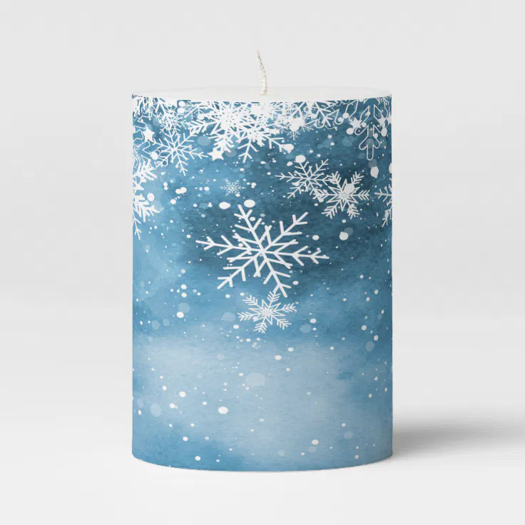 Winter Wonderland,Snowflakes Blue Holiday Pillar Candle | Zazzle