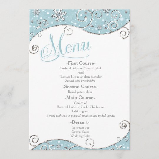 Winter Wonderland Snowflakes Swirl Wedding Menu | Zazzle.com