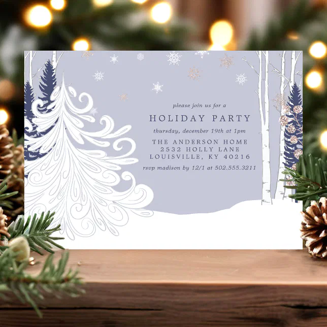 Winter Wonderland Snowy Forest Holiday Party Invitation | Zazzle