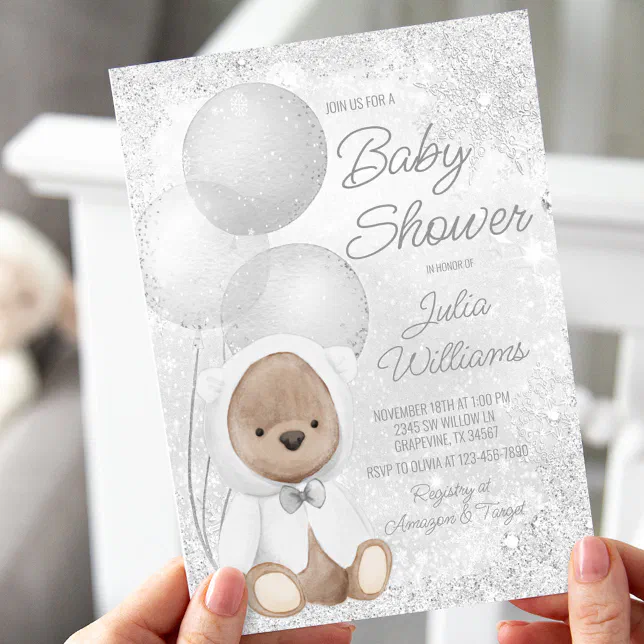 Winter Wonderland Teddy Bear Baby Shower Invitation | Zazzle
