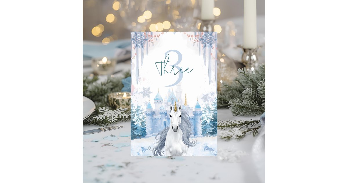 Winter Wonderland Unicorn Table Number | Zazzle