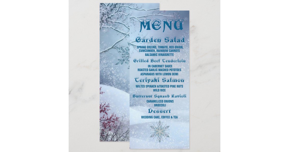 Winter Wonderland Wedding Menu Invitation | Zazzle