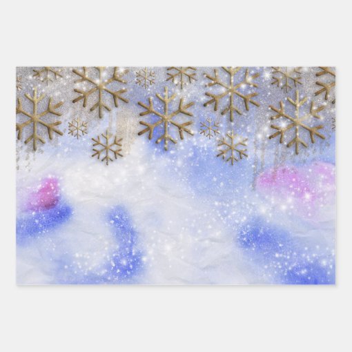 Winter Wonderland With Gold Glittery Snowflakes Wrapping Paper Sheets ...