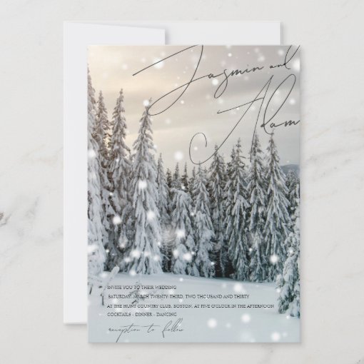 Winter Wonderland Woodland Snow Script Wedding Invitation | Zazzle