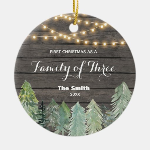 Winter Wood First Christmas as a Family of Three Ceramic Ornament | Zazzle
