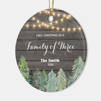 Winter Wood First Christmas as a Family of Three Ceramic Ornament | Zazzle