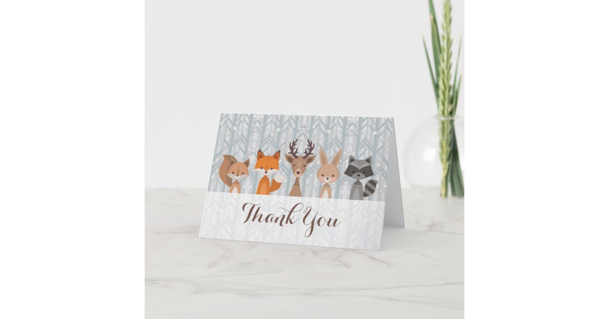 Winter Woodland Animal Thank You Card | Zazzle