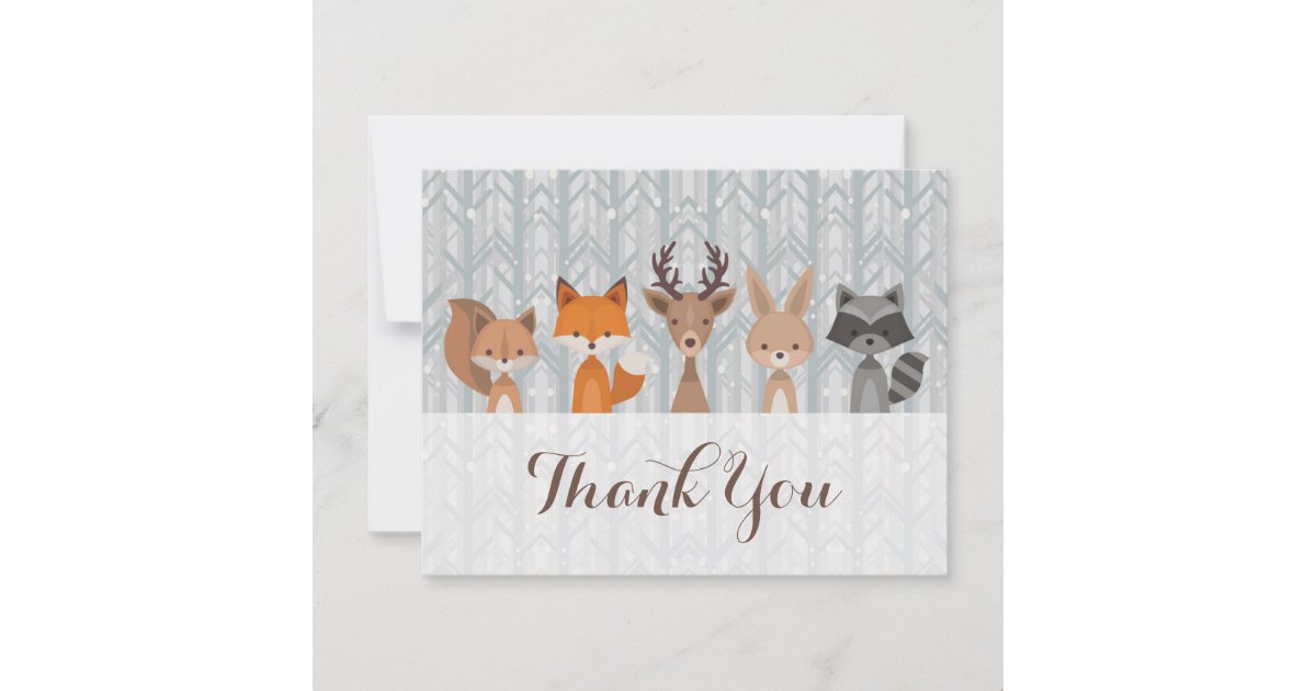 Winter Woodland Animal Thank You Card | Zazzle
