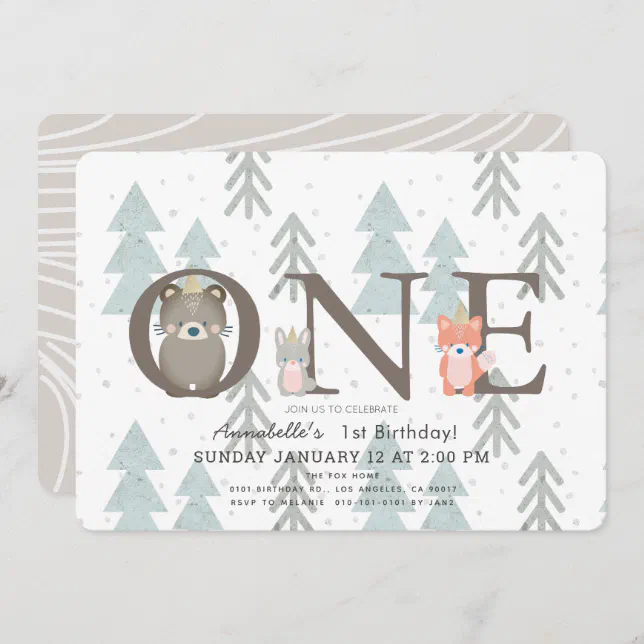 Winter Woodland Animals 1st Birthday Invitation | Zazzle