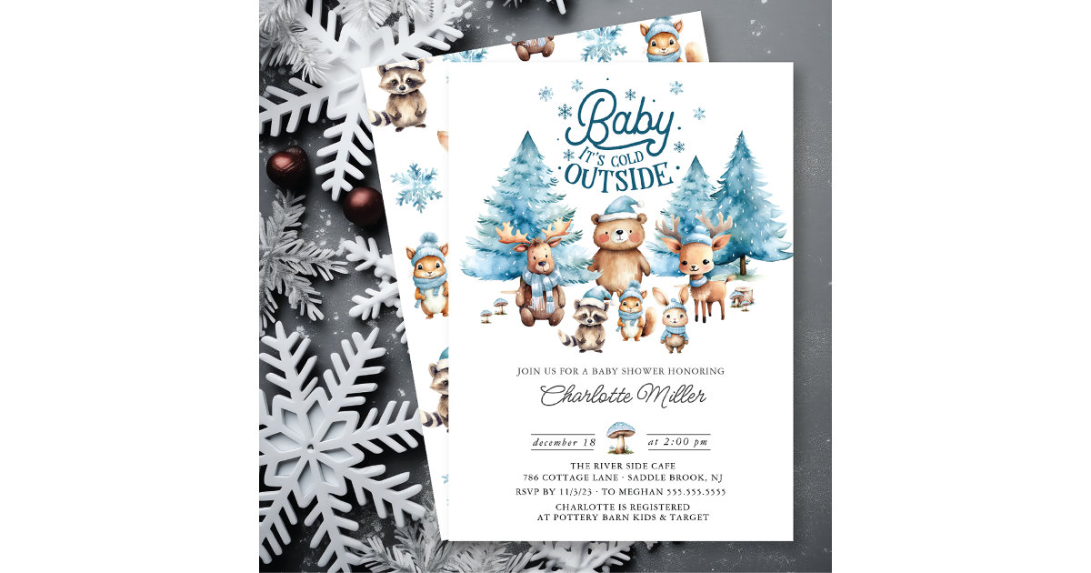 Winter Woodland Animals Baby Shower Invitation | Zazzle