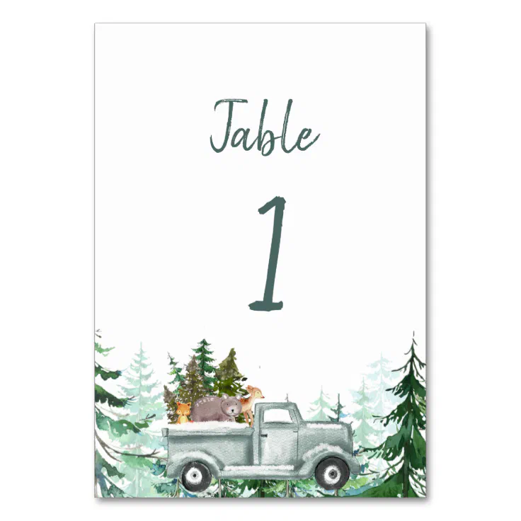 Winter Woodland Animals Baby Shower Table Number | Zazzle