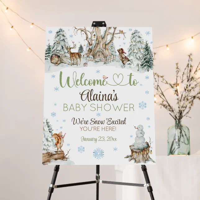 Winter Woodland Animals Baby Shower Welcome Sign | Zazzle