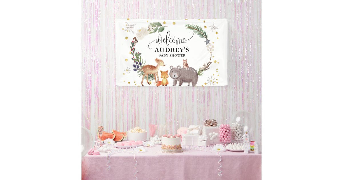 Winter Woodland Animals Landscape Welcome Banner | Zazzle