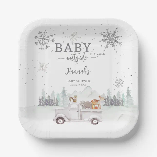 Winter Woodland Baby It's Cold Outside Baby Shower Paper Plates | Zazzle