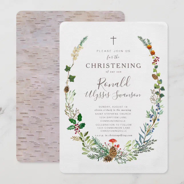 Winter Woodland Christening invitation | Zazzle