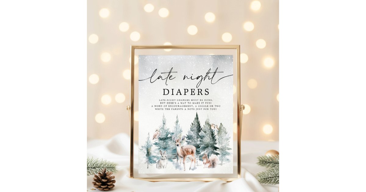 Winter Woodland Cold Outside Late Night Diapers Poster | Zazzle
