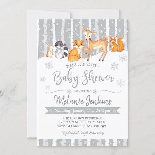 Winter Woodland Deer Fox Baby Shower Invitation | Zazzle