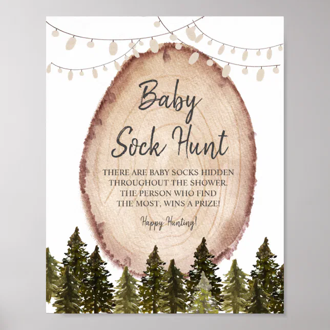 Winter Woodland Forest Baby Sock Hunt Poster | Zazzle